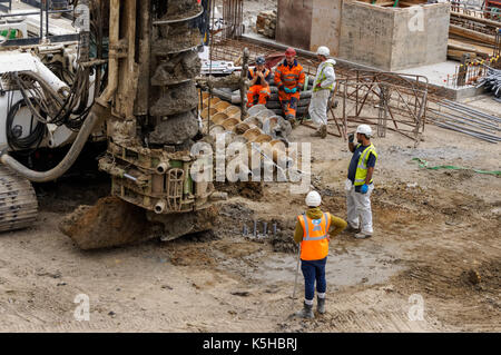 Drilling rig at the construction site of residential building at ...