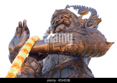 Standing giant with club and "stop" hand gesture. Isolated on white ...