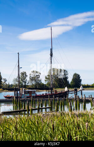 Two masted ketch sailing vessel arriving at ' A ' harbour in the ...