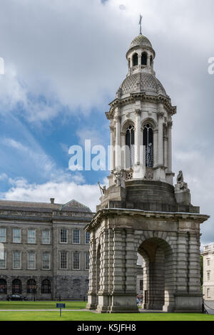 Dublin, Ireland - August 7, 2017: The Campanile of Trinity College with ...