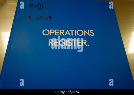 Operations Register Book, Hospital Operating Theatre. UK, 2017 Stock ...