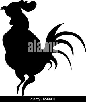 Rooster, chicken, hen, silhouette. Black white silhouette of rooster or ...