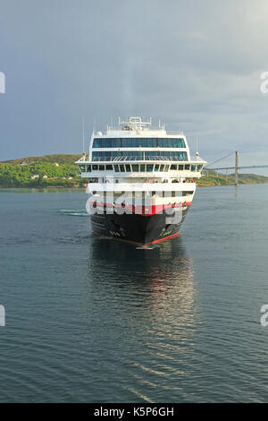 Hurtigruten ship 'Trollfjord' arriving at port of Rorvik, Norway Stock ...