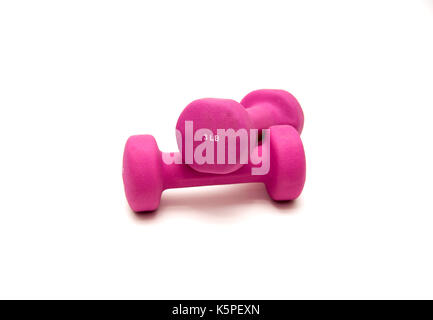 pair of light pink dumbbells for fitness isolated Stock Photo - Alamy