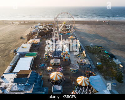aerial view of a rollercoaster at a fun fair theme park in Skegness ...