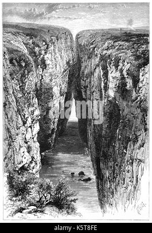 Huntsmans Leap a deep narrow chasm in the carboniferous limestone of ...