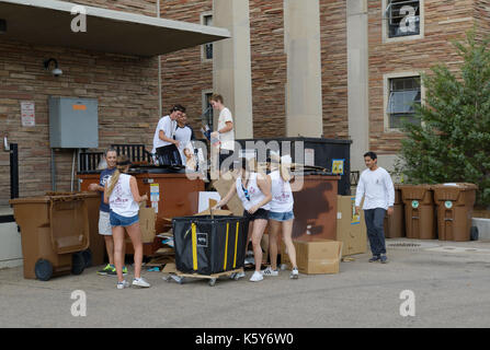 College students recycling on campus, University of Colorado Stock ...