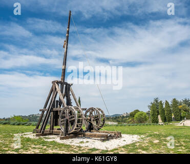 Catapult, on of the seige engines in Castle of Les Baux-de-provence ...