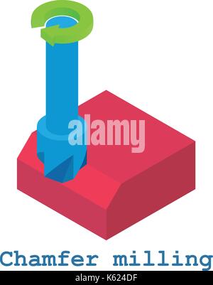 Chamfer milling icon isometric vector. Chamfer milling process and ...