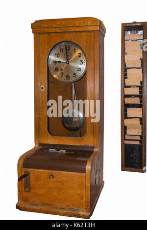 Old Time clock for the recording of working hours Stock Photo - Alamy