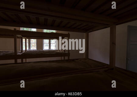 Wooden bunk beds in a barrack in Auschwitz - Birkenau Concentration ...