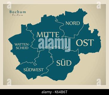 Modern City Map - Bochum city of Germany with boroughs and titles DE ...