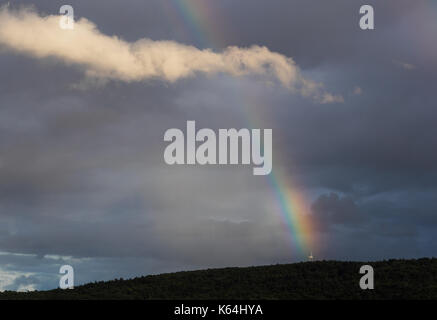 dpatop - A colourful rainbow is visible behind a wind wheel in Ebing ...
