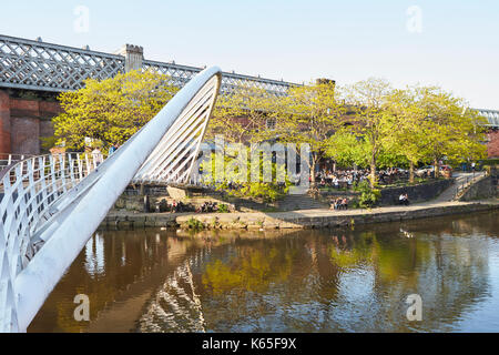 Manchester, UK - 10 May 2017: The Merchants Bridge In Castlefield ...