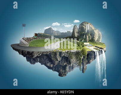 Magic island with floating islands, water fall and field Stock Photo ...