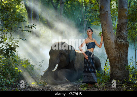 Elephant woman forest traditional animal travel nature rural Asian ...
