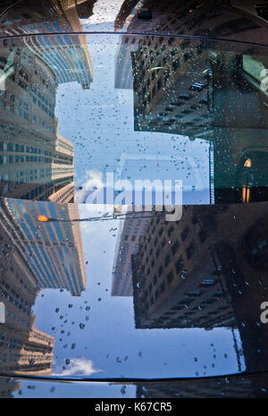 An aerial view of cityscape Chicago surrounded by buildings and trees ...
