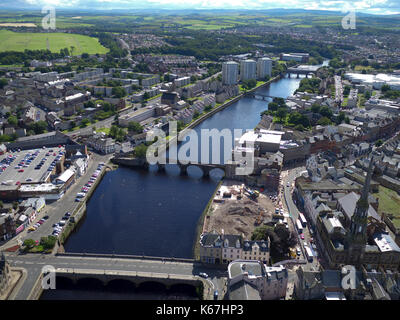 Aerial view of ayr town centre showing the river ayr flowing towards ...