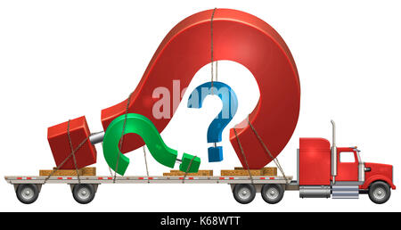 Illustration of a flatbed truck carrying a question mark Stock Photo ...