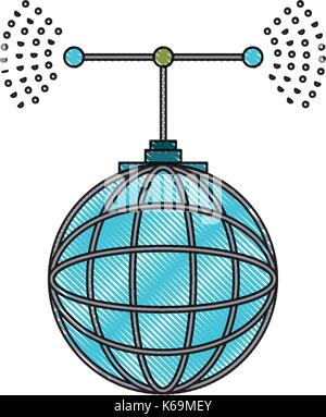 global grid map with antenna icon in color section silhouette Stock ...