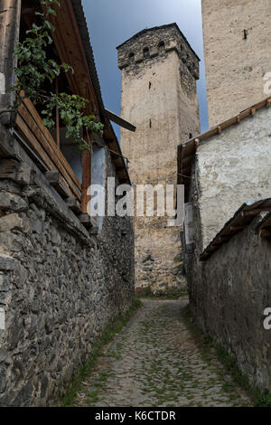 Ancient stone Koshkebi, or Defensive Towers, in the town of Mestia in ...