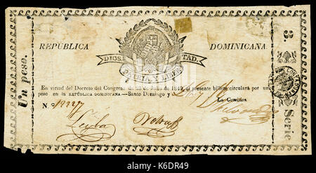 This 1849 Dominican Republic 1 Peso coin, marked with the inscription ...