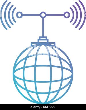 global grid map with antenna icon in color section silhouette Stock ...
