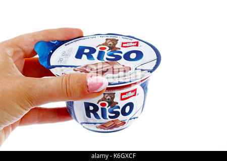 Müller Riso food chocolate rice on isolated white studio background ...
