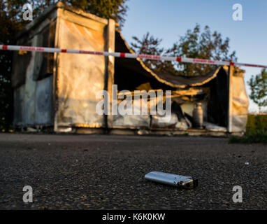 Fire damage from burnt-out fan heater in bathroom. Soot over ceiling in ...