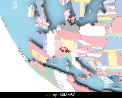 Switzerland on bright political globe with embedded flag. 3D ...