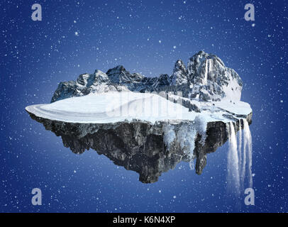 Magic island with floating islands, water fall and field Stock Photo ...