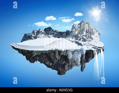 Magic island with floating islands, water fall and field Stock Photo ...