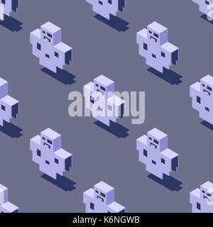 Cute ghost seamless pattern design template. Red outline design style in black color background ...