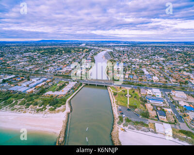 Aerial view of Patterson river and Patterson Lakes suburb, Melbourne ...