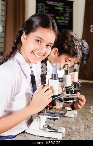 Indian School Students Checking Microscope Science Lab Research ...