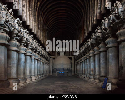Interior of the Chaitya Hall, Karla Caves, Lonavala, Maharashtra, India ...