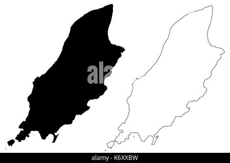 Isle of Man outline silhouette map illustration with regions Stock ...