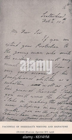 Facsimile Of Sheridan's Writing And Signature Stock Photo - Alamy