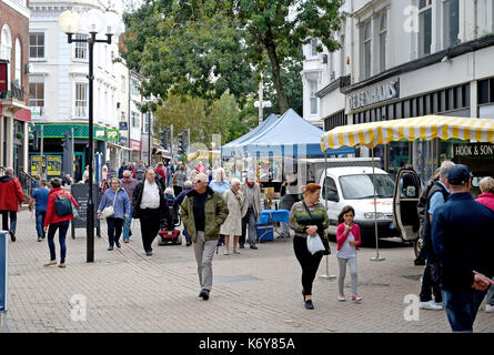 Eastbourne UK - Shopping street in the town centre with women on ...