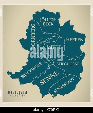 Modern City Map - Bielefeld city of Germany with boroughs and titles DE outline map Stock Vector ...