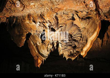 France, Gard, Mialet, Trabuc Cave, crystal green water at the bottom of ...