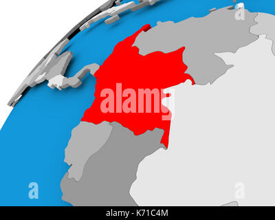 Colombia on simple globe with visible country borders and realistic ...