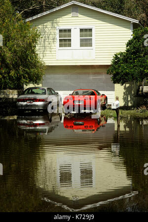 Hurricane flooded cars and homes in residential community in Florida ...