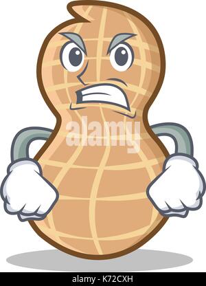 Angry peanut. Cartoon mascot. Funny nut character isolated on white ...