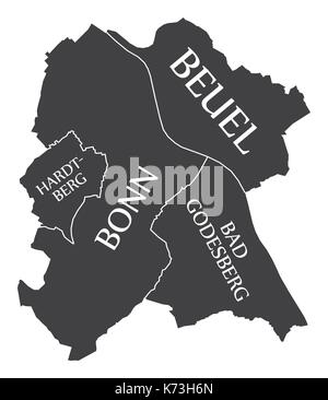 Modern City Map - Bonn city of Germany with boroughs and titles DE outline map Stock Vector ...