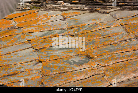 LA SAGE, SWITZERLAND - Slate roof on Swiss chalet cabin in Pennine Alps ...
