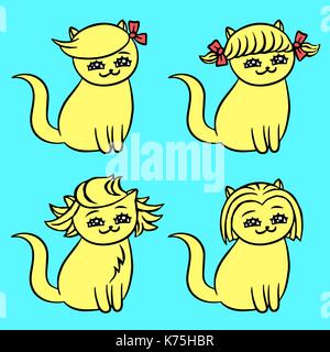 Cartoon cats hairstyles. Funny cartoon fur character. Collection ...