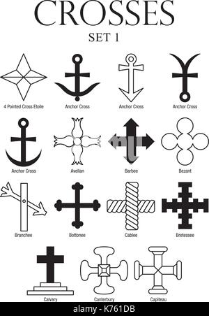 Set of crosses with names on white background. Size A4 - Vector image ...