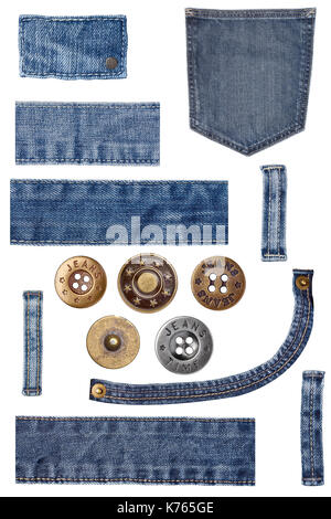 collection of various jeans parts and buttons Stock Photo - Alamy