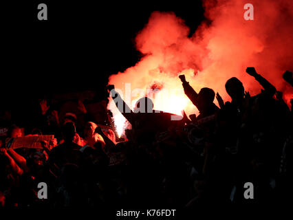 FC Koln fans in the stands during the Europa League match at the ...